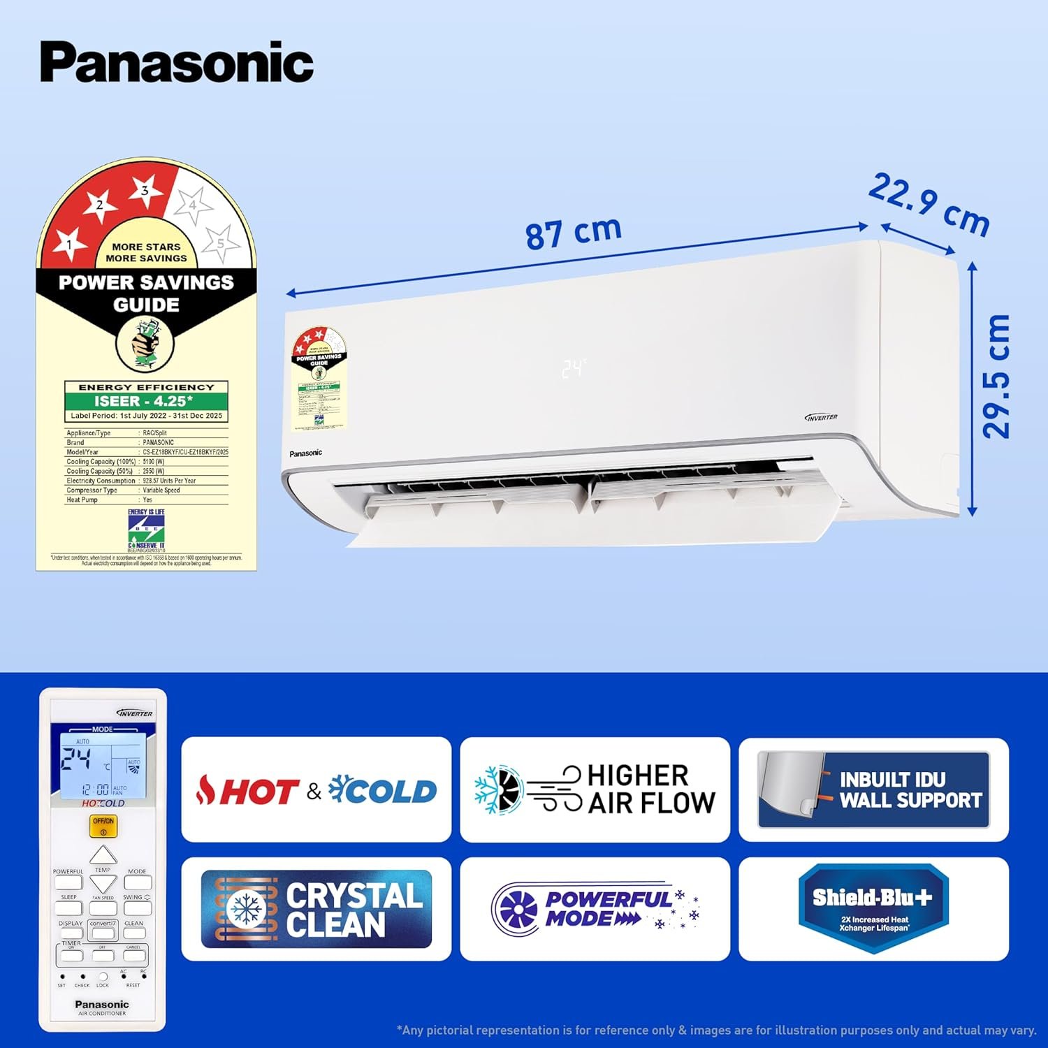 Panasonic 1.5 Ton 3 Star Hot & Cold Inverter Split AC (CS/CU-EZ18BKYF ...